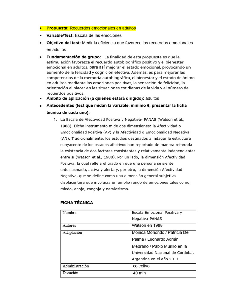Propuestas Construccion de Pruebas Psicologicas (1) | PDF | Las emociones | Felicidad