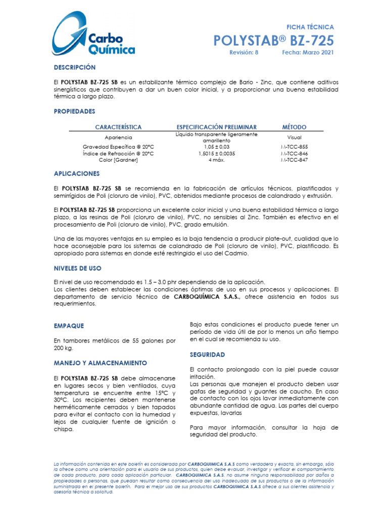 Estabilizante BZ | PDF | Cloruro de polivinilo | Materiales