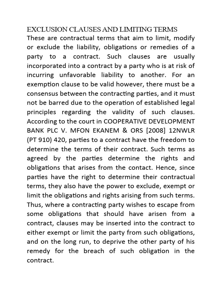 Exclusion Clauses and Limiting Terms | PDF | Negligence | Legal Liability