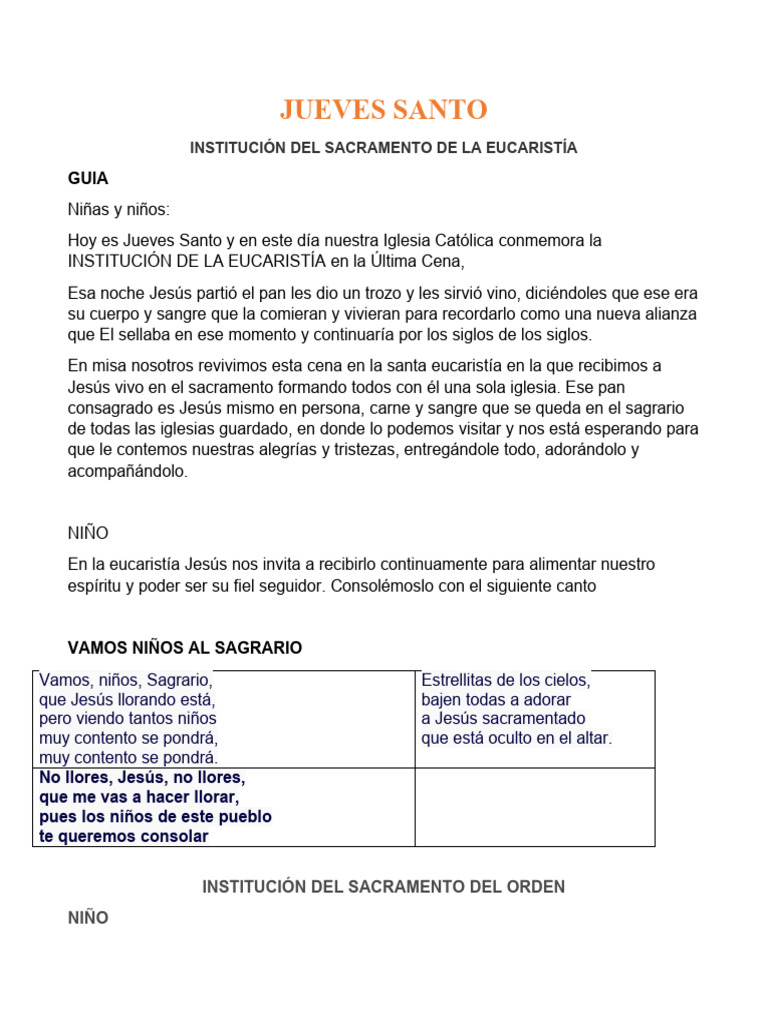 Hora Santa de Jueves Santo para Niños | PDF | eucaristía | María, madre de Jesús