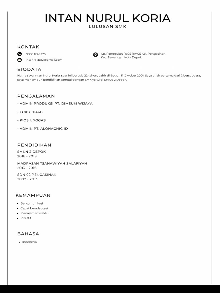 CV Intan Nurul - 20240326 - 043516 - 0000 | PDF