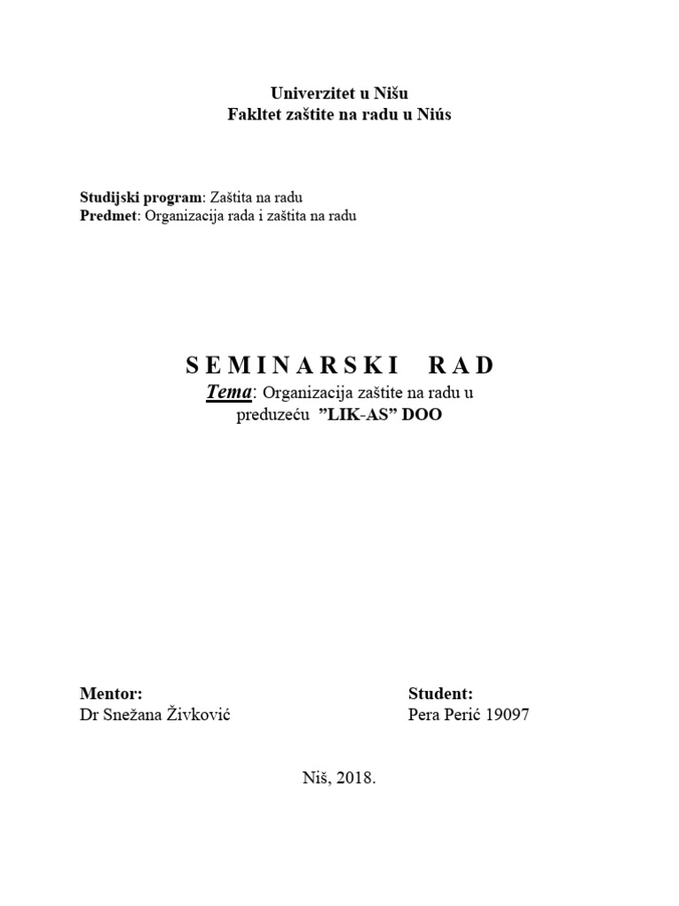 Primer Seminarskog Rada 1 | PDF