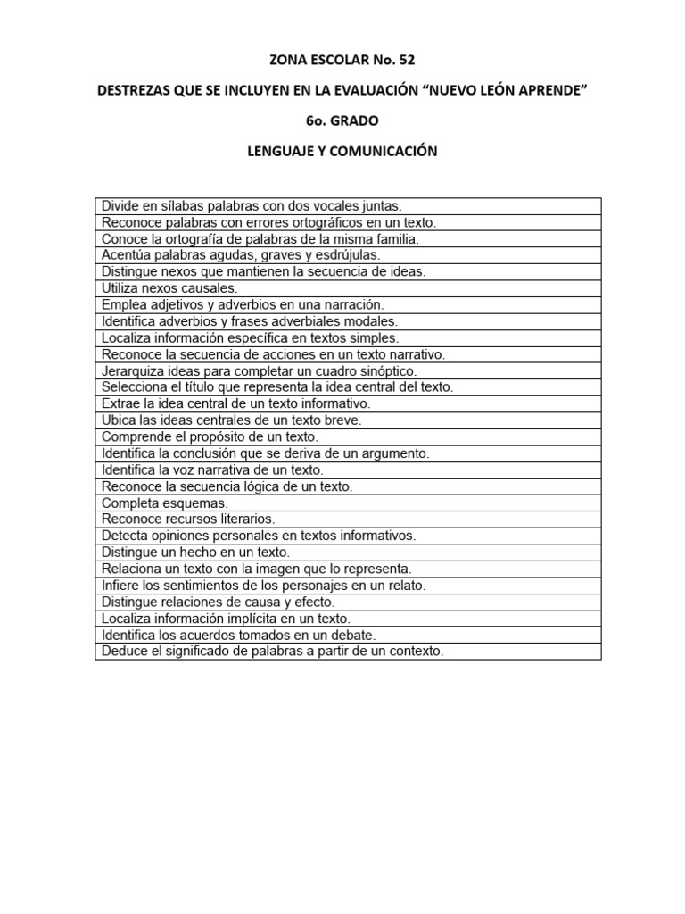 Evaluación de Destrezas 6° Grado NL | PDF | Decimal | Ángulo