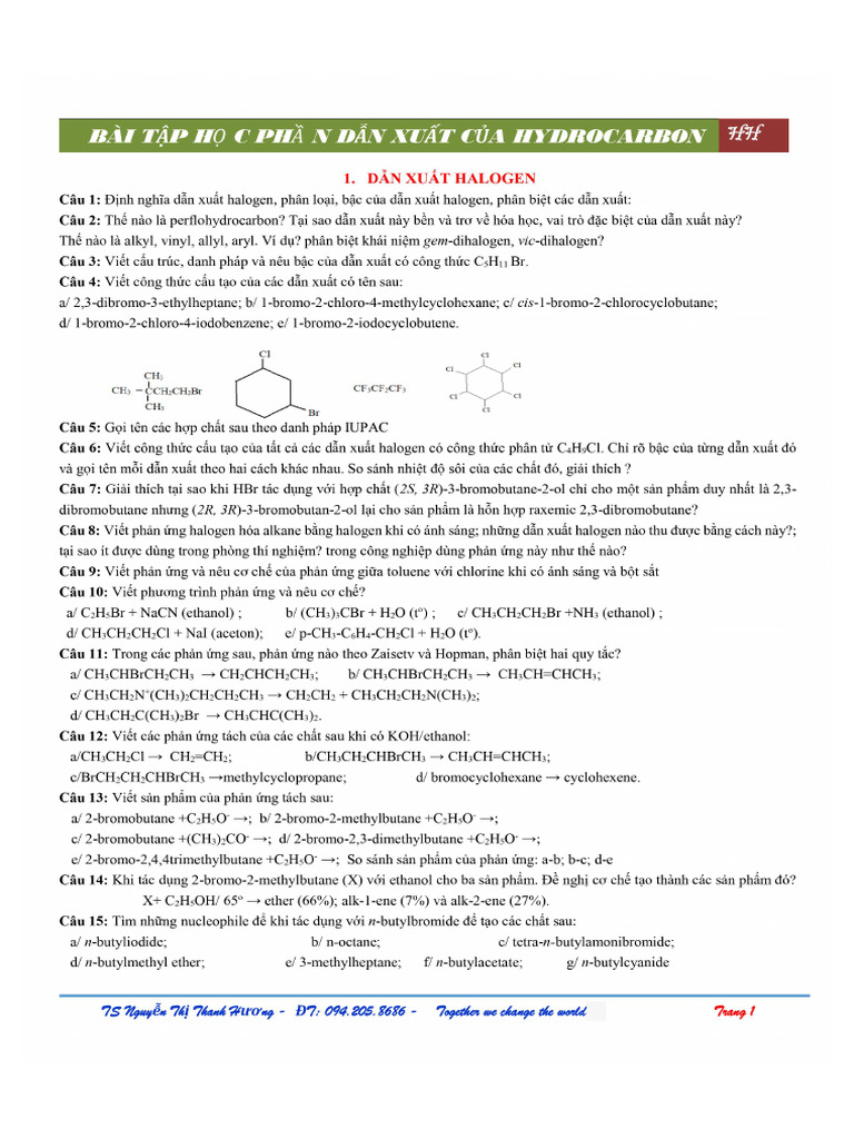 Bài Tập Dẫn Xuất Rh p1 2024 Sv Jpg | PDF