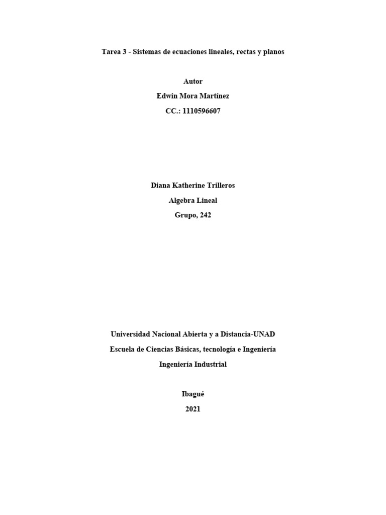 Tarea3 Grupo242 Edwin Mora. | PDF | Sistema de ecuaciones lineales ...