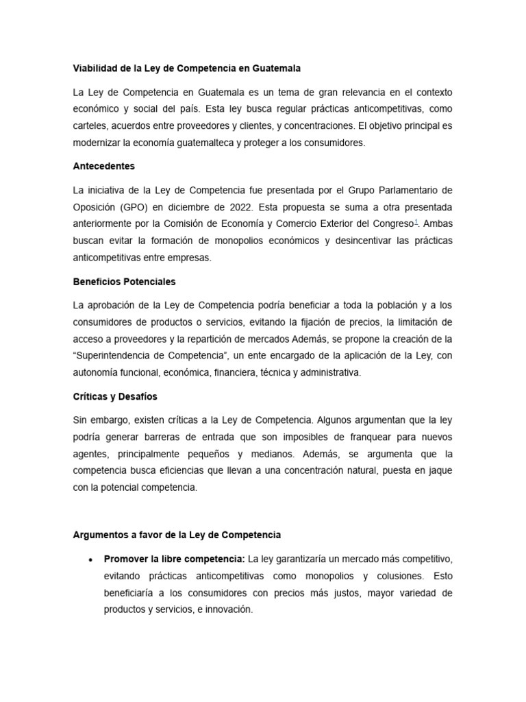 Viabilidad de La Ley de Competencia en Guatemala | PDF | Mercado (economía) | Guatemala