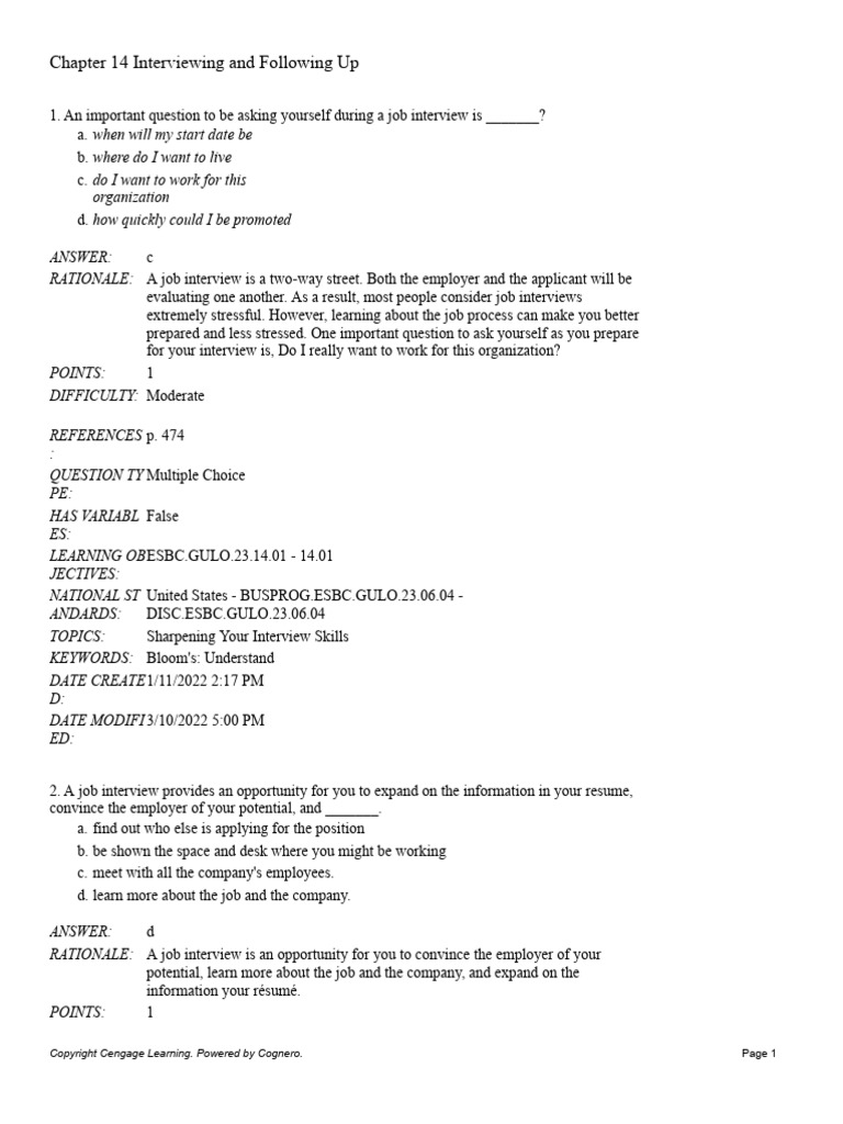 Chapter 14 Interviewing and Following Up | PDF | Job Interview | Nonverbal Communication
