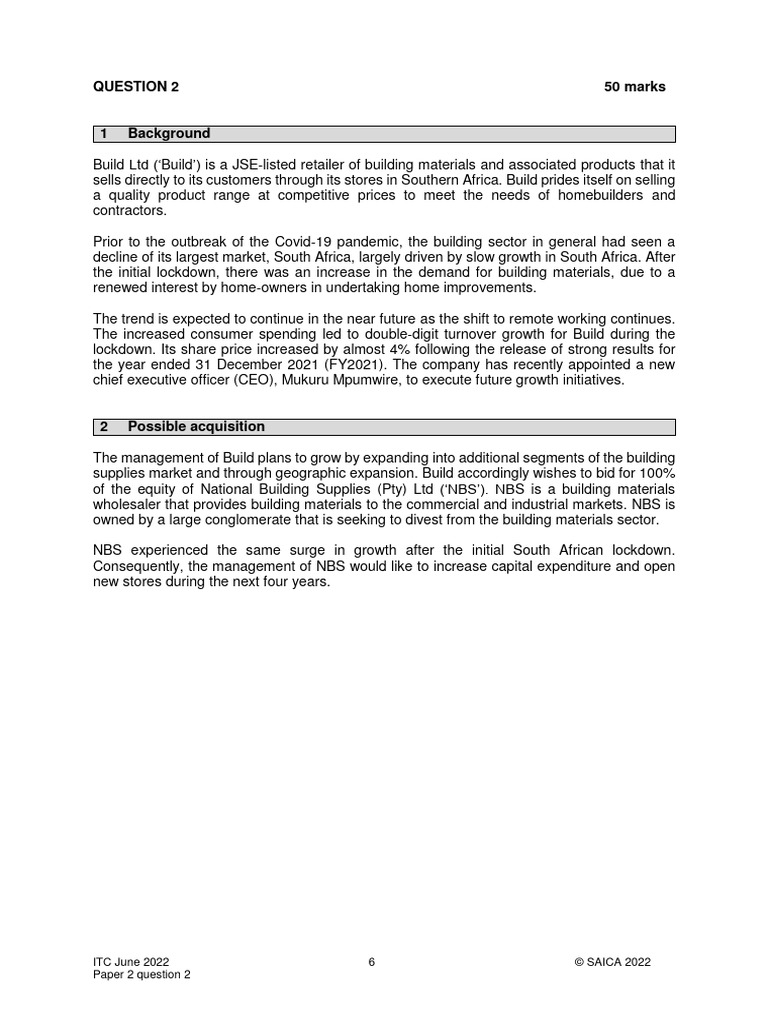 ITC-June-2022-Paper-2-Question-2-Build | PDF | Valuation (Finance) | Taxes