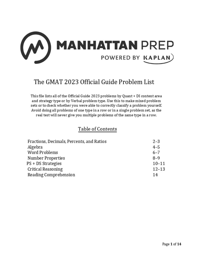 GMAT 7 Ed Og 2023 v1 Problem List Course | PDF | Graduate Management ...