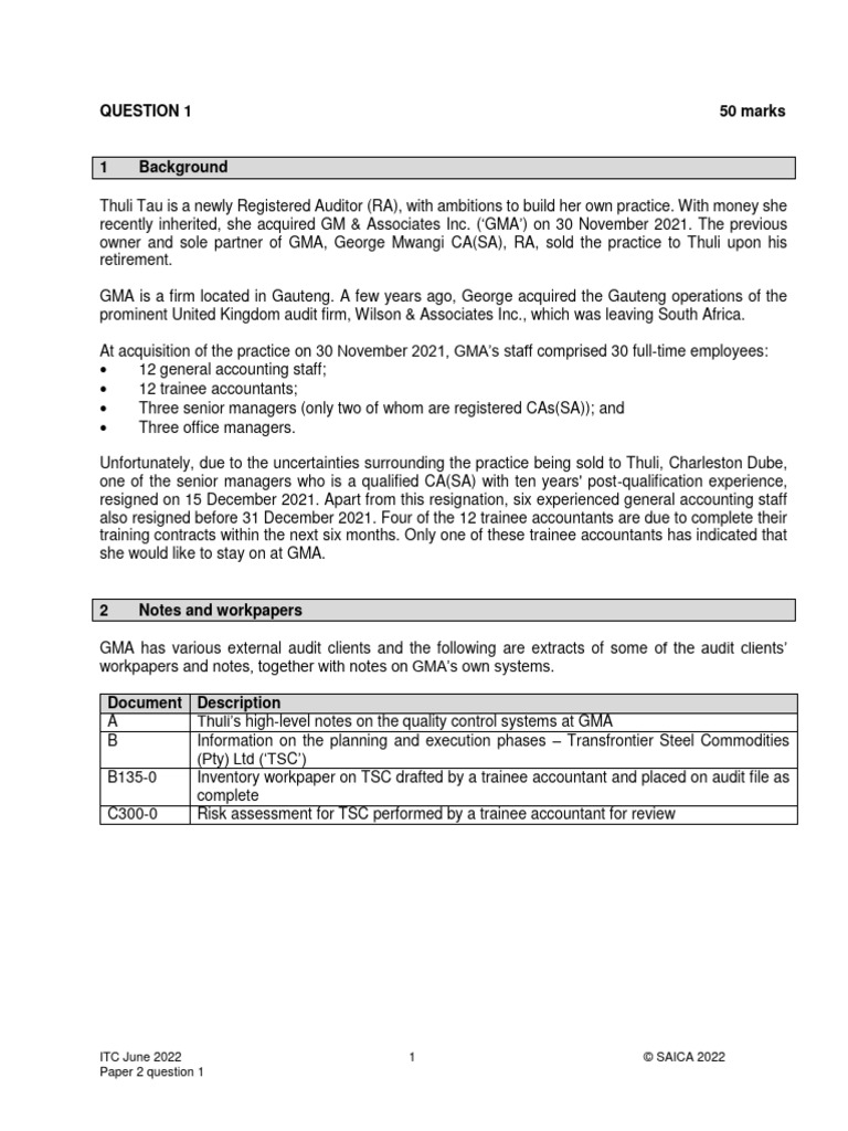 ITC June 2022 Paper 2 Question 1 GMA | PDF | Financial Audit | Audit