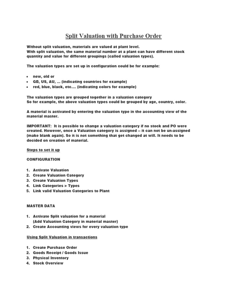 Split Valuation With Purchase Order | PDF | Valuation (Finance) | Business