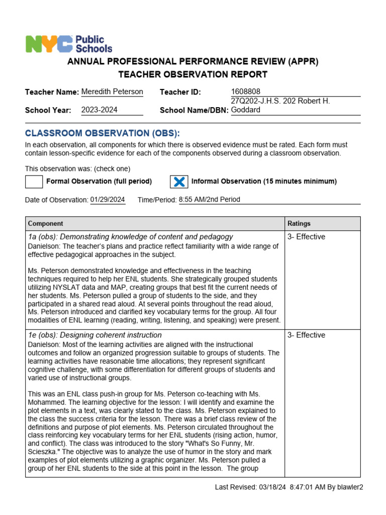 27q202 2024 Peterson Meredith 01-29-2024 Informal Observation | PDF ...