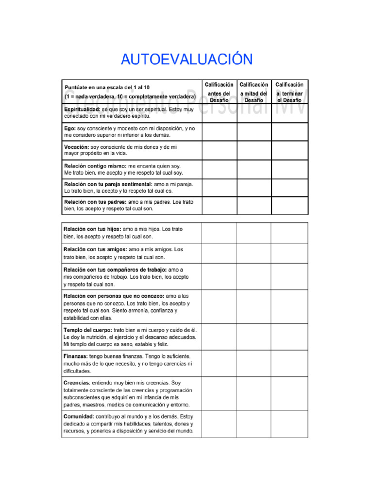 AUTO EVALUACION - Metodo Silva | PDF