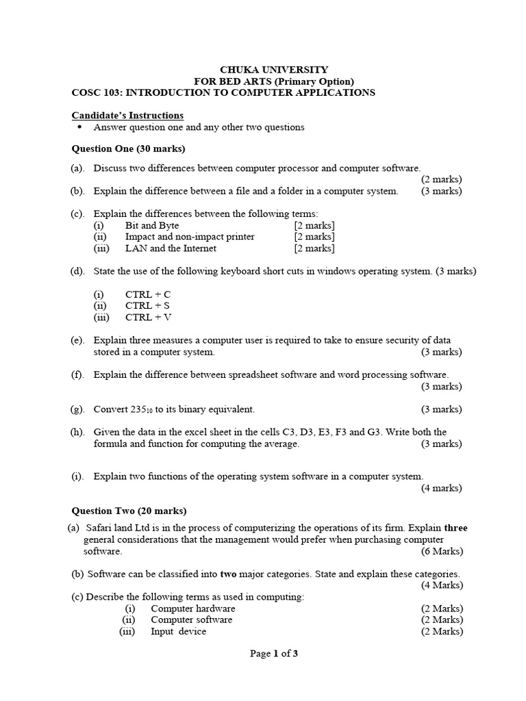 COSC 103 SB Exam | PDF | Software | Operating System