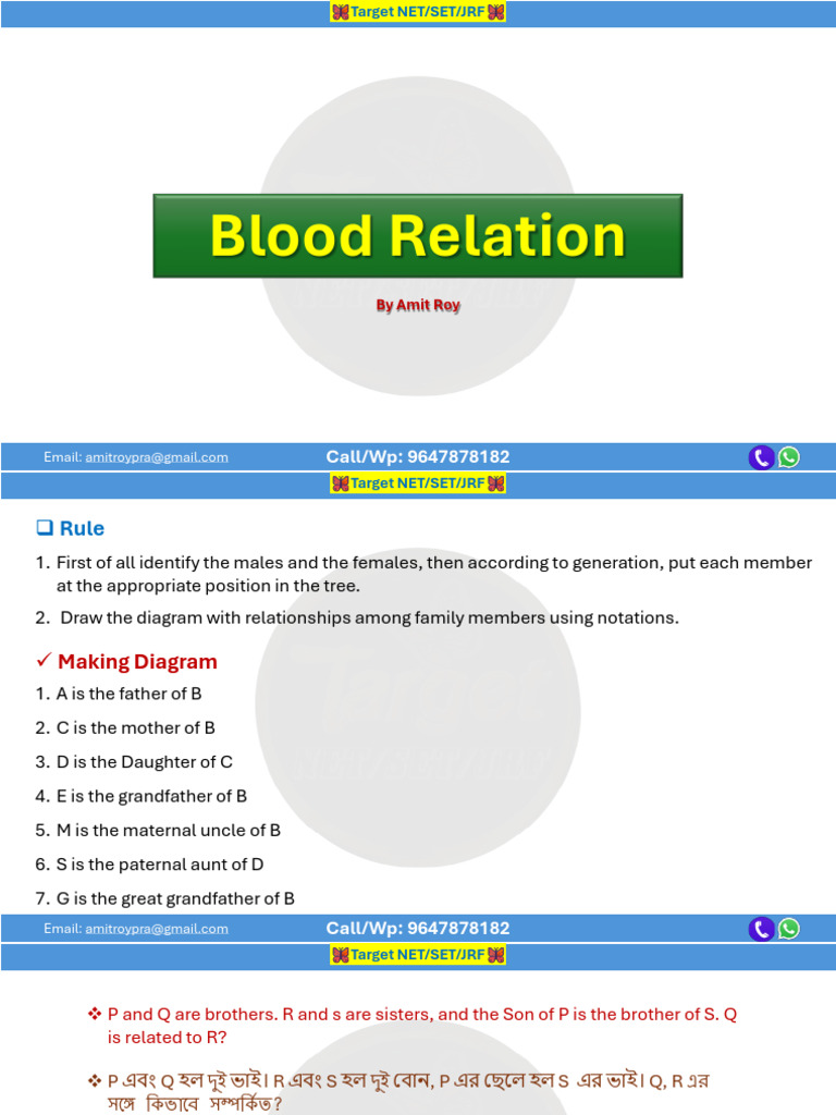 Blood Relation Questions for NET/SET/JRF | PDF | Family | Kinship And ...