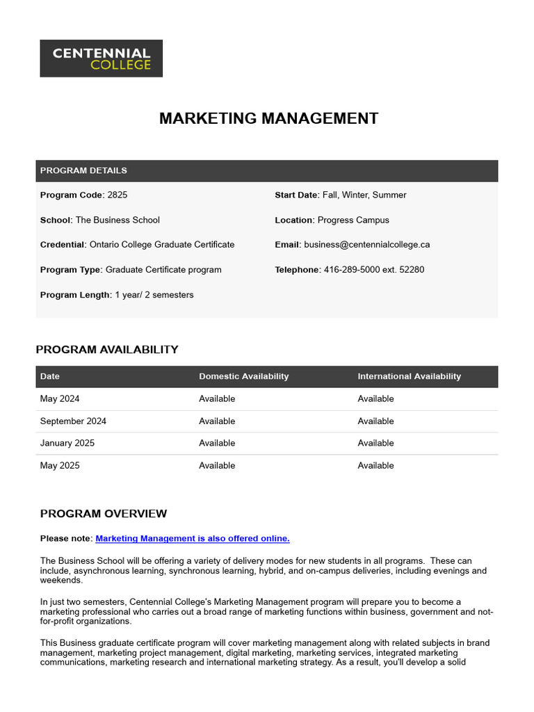 Marketing Management Centennial College Download Free Pdf