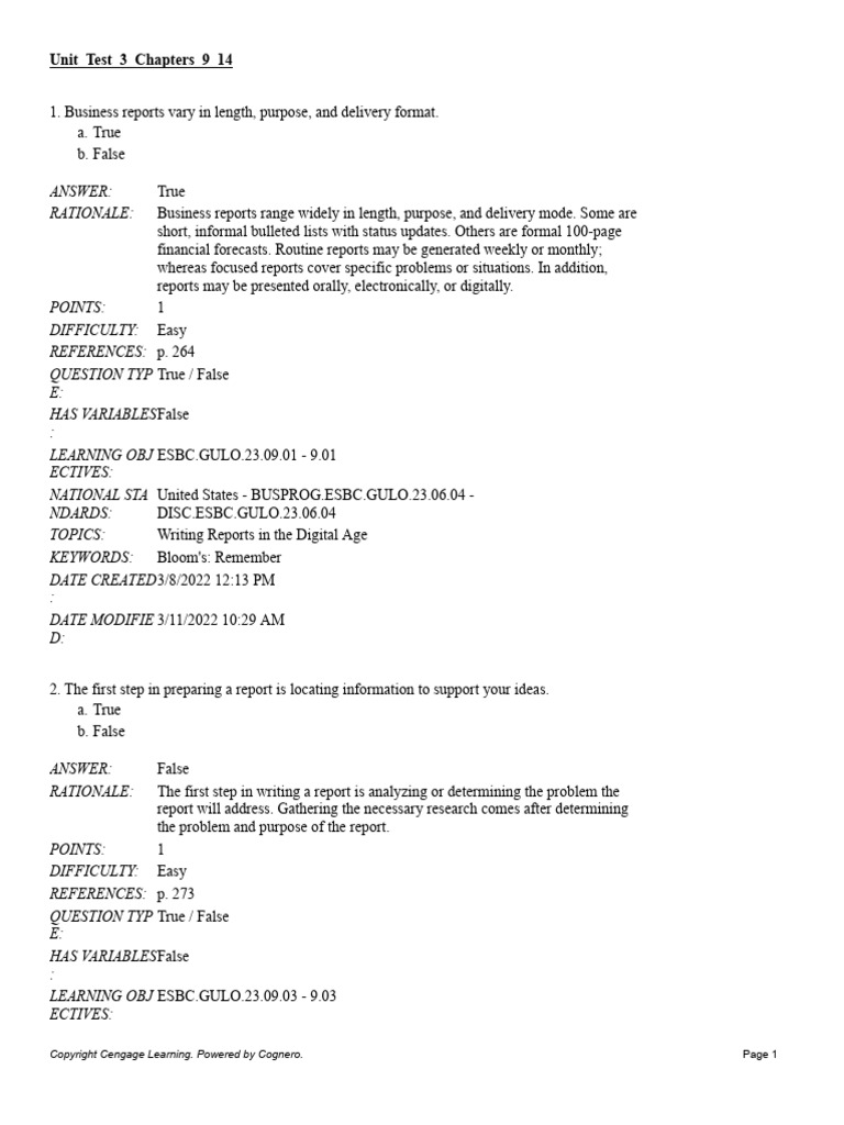 Unit Test 3 Chapters 9 14 | PDF | Résumé | Human Communication