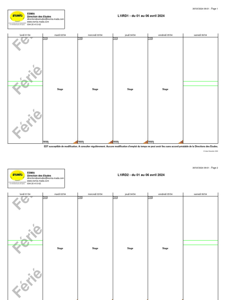Edt Esmia Semaine 14 VF | PDF