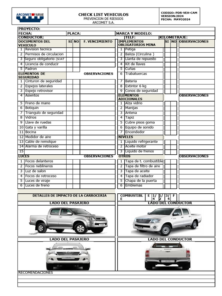 Check List Camionetas | PDF | Vehículos con tracción trasera | Coche