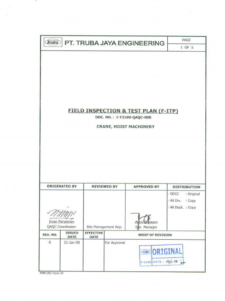 I-T3109-Qaqc-008-Field Inspection - Test Plan (F-Itp) Crane, Hoist ...