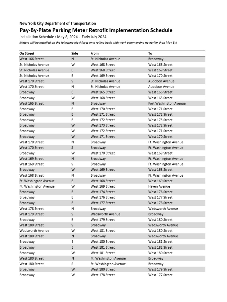 NYC DOT's Pay by Plate Implementation Schedule | PDF | Broadway ...