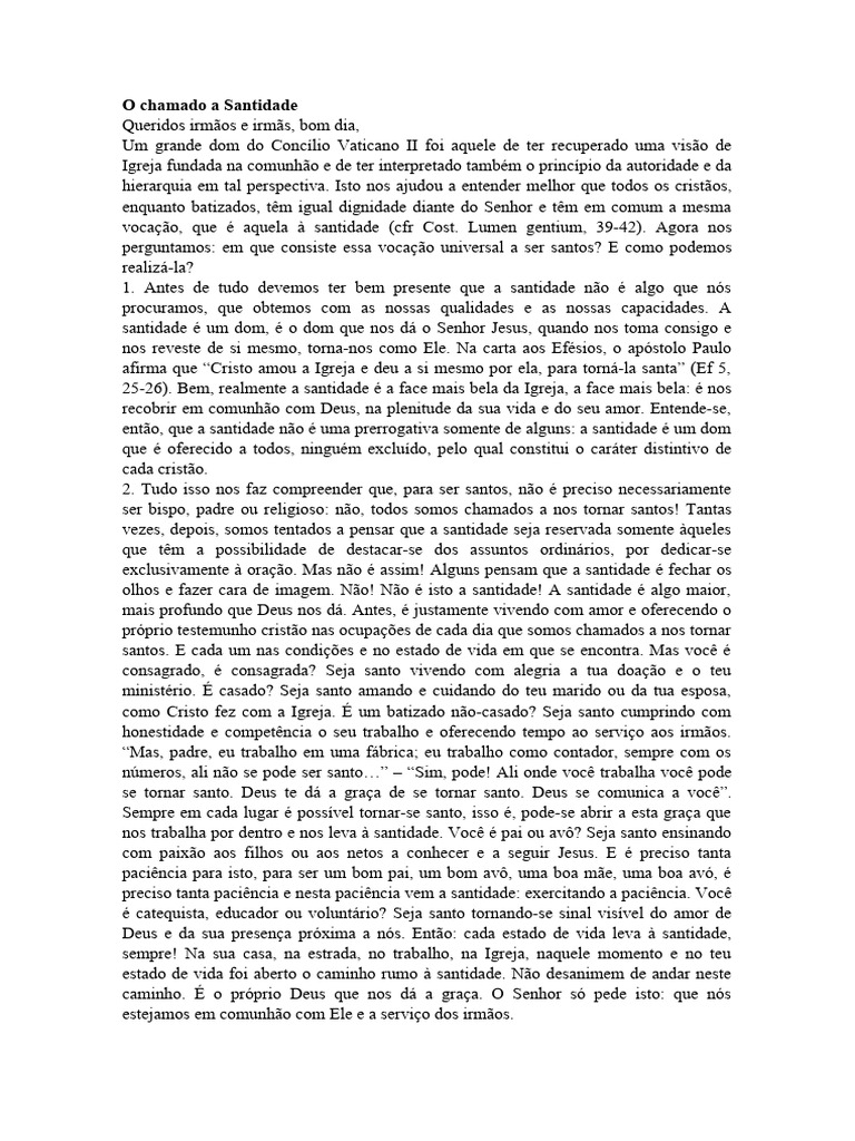 O Chamado A Santidade | PDF | Santo | Eucaristia