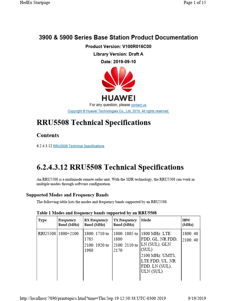 RRU5508 (700Mhz + 850Mhz) - Technical Specifications | PDF | Lte ...