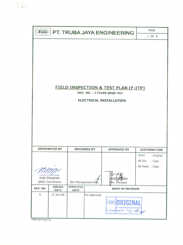 I-T3109-Qaqc-017 Field Inspection - Test Plan Electrical Installation ...