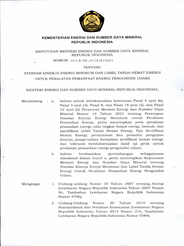 103kek07dje2021 Standar Kinerja Minimum Dan Label Tanda Hemat Energi ...