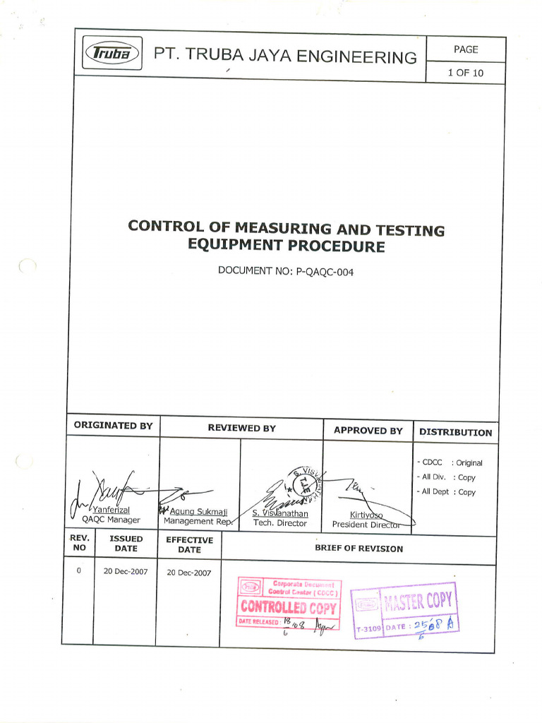 P-Qaqc-004-Control of Measuring and Testing Equipment Procedure | PDF