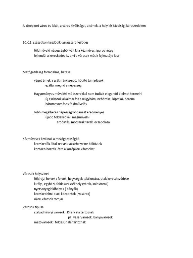 A Középkori Város És Lakói, A Város Kiváltságai, A Céhek | PDF