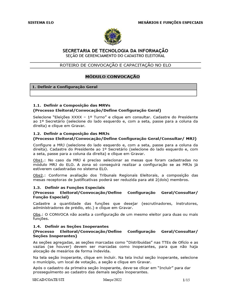 Roteiro ELO Convoca - Mar2022 | PDF | Eleições | Educação à distância