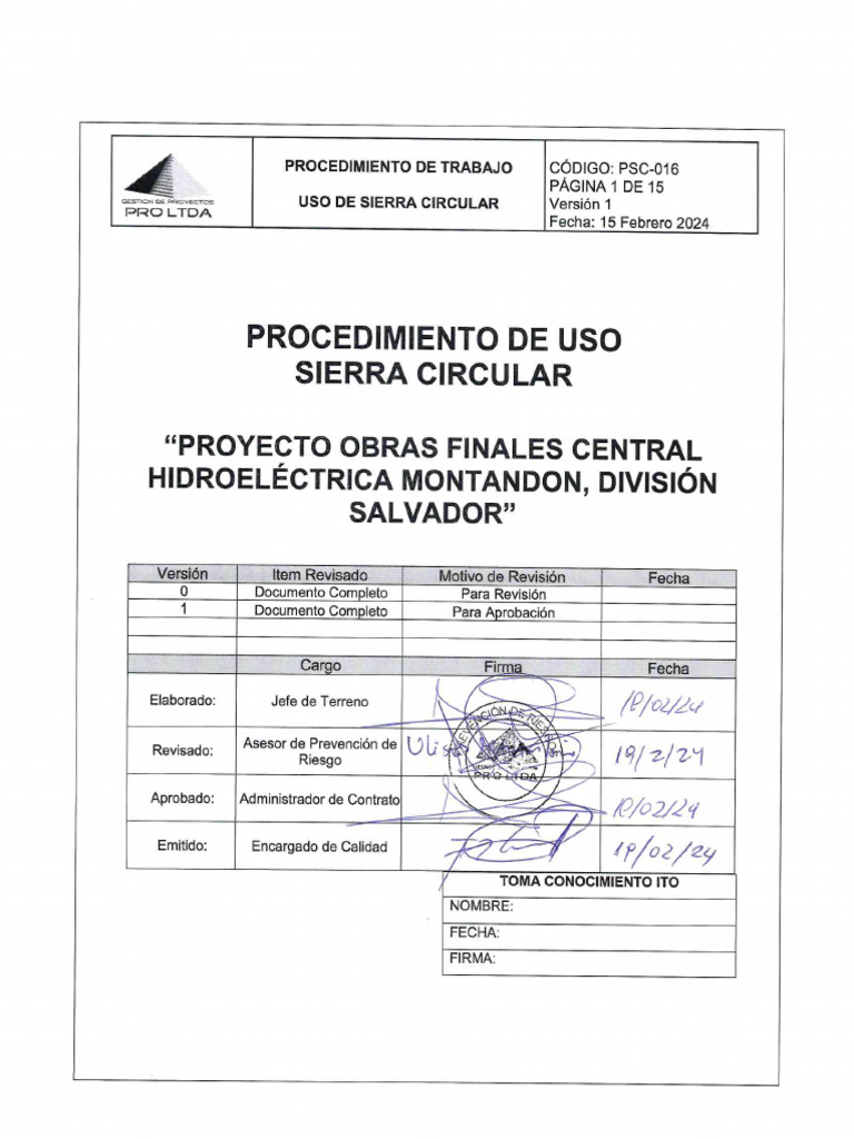 PSC-016 USO SIERRA CIRCULAR Rev 0 | PDF | Cambiar | Herramientas