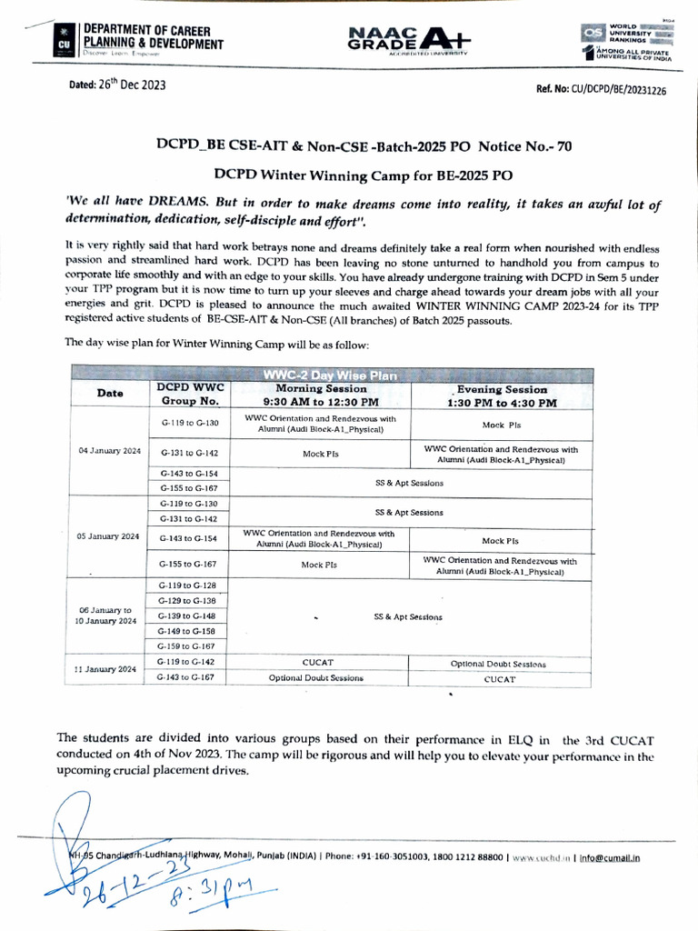 DCPD - Notice - BE-2025 PO - WWC-2 | PDF