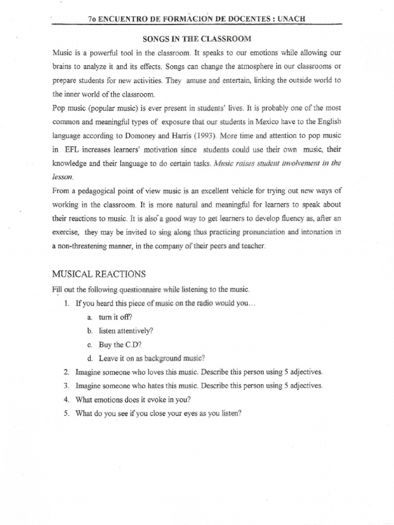 Songs Activities | PDF