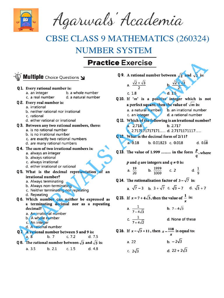 Cbse Class 9 Maths Number System Worksheet | Download Free PDF | Numbers | Rational Number