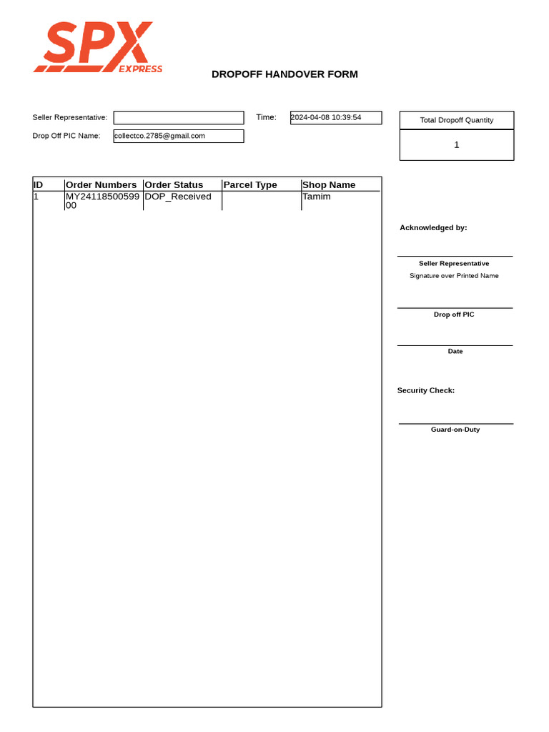 Drop Off Receipt | PDF