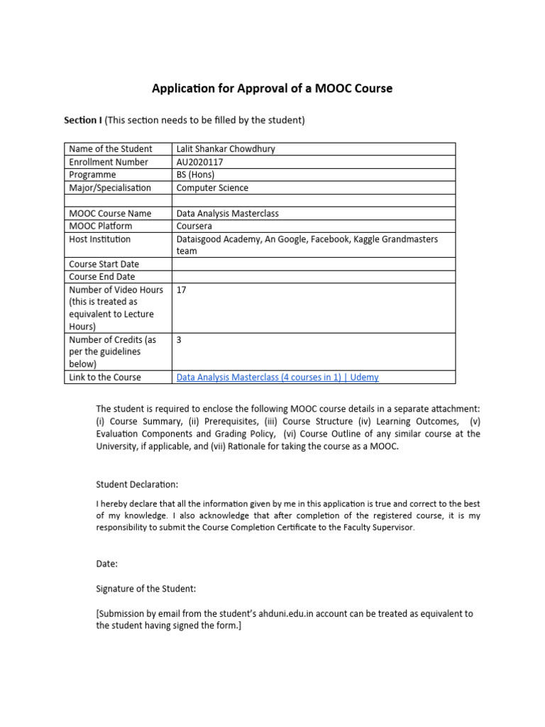 Application Form Approval Of A Mooc Course 14 9 2023 Download Free