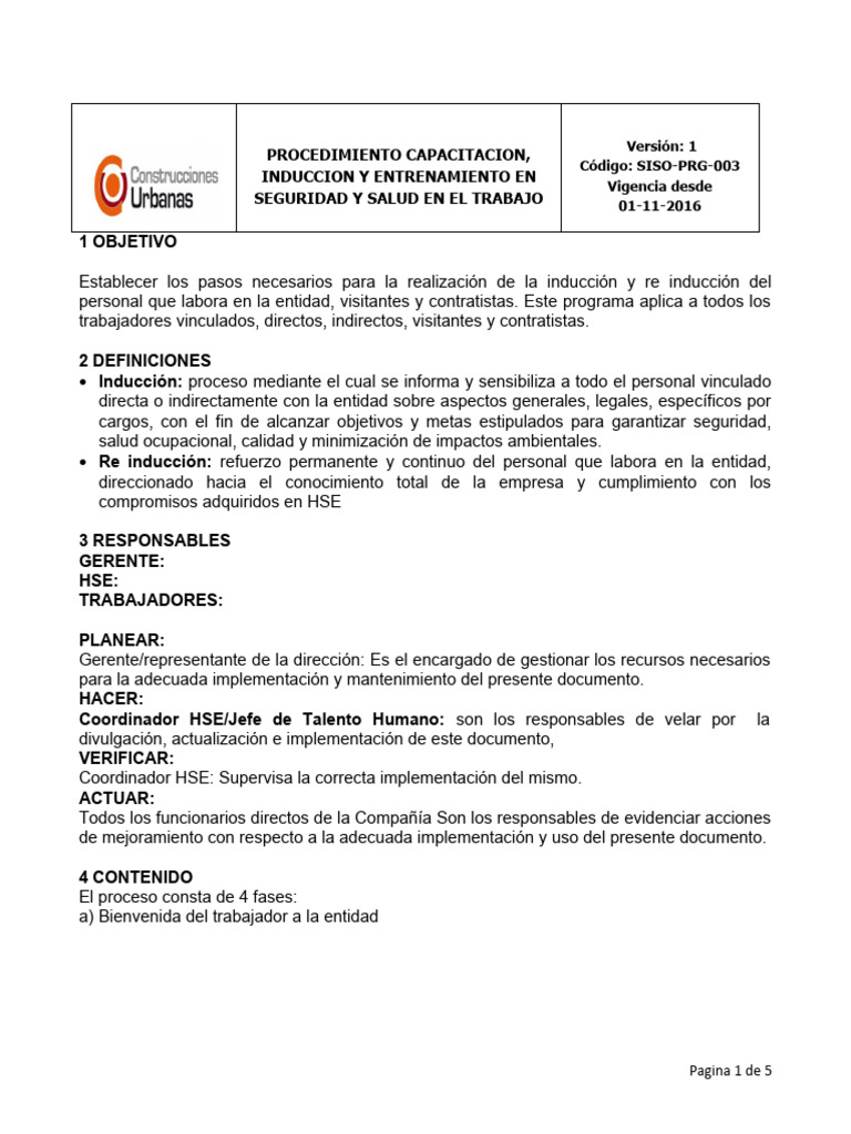 Siso-Prg-003 Programa Capacitacion, Entrenamiento en SST | PDF | Business | Razonamiento inductivo