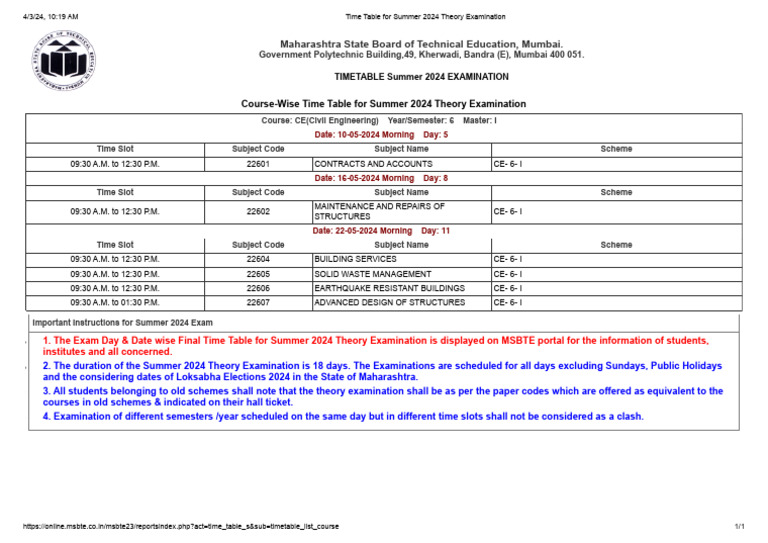 Summer 2024 Exam Timetable for CE | PDF | Academic Term