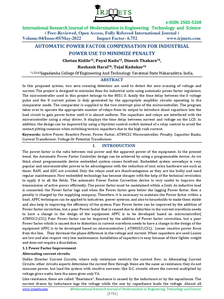 Fin Irjmets1653464451 | PDF | Electric Power | Capacitor