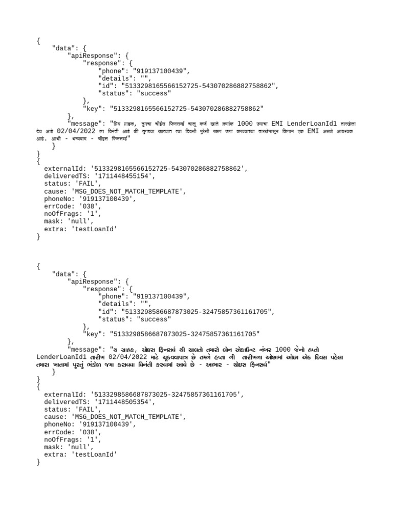SMS Templates Error Logs 26 03 2024 | PDF
