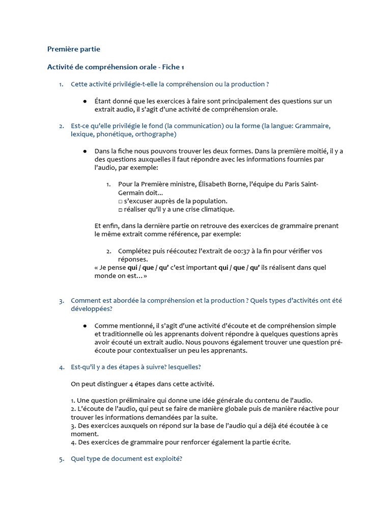 Activités de compréhension et production orale | PDF | Linguistique