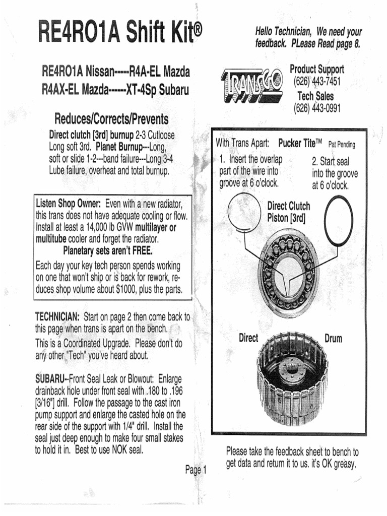 TransGo RE4R01A Shift Kit Docs | PDF