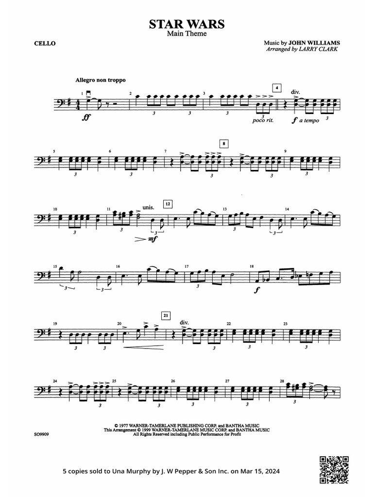 Star Wars Main Theme Cello | PDF