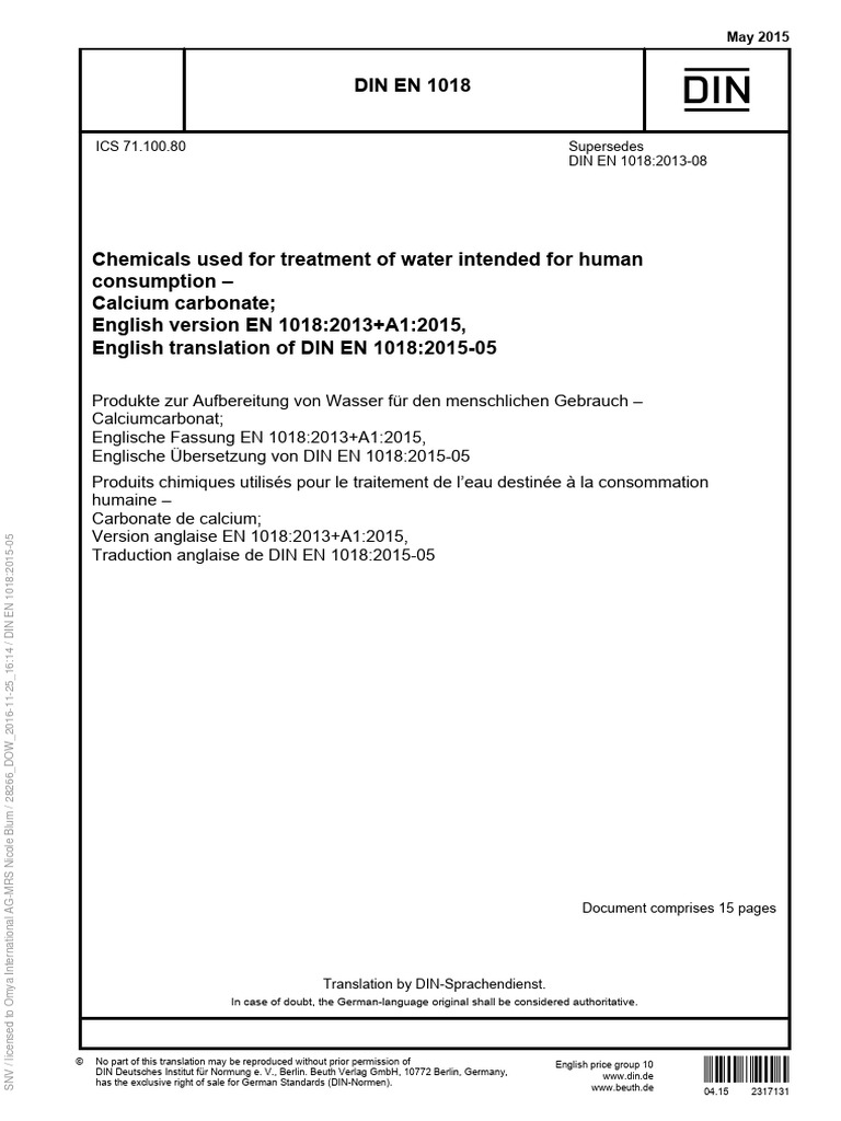 Din en 1018 2015-05 | PDF | European Union | Chemical Substances