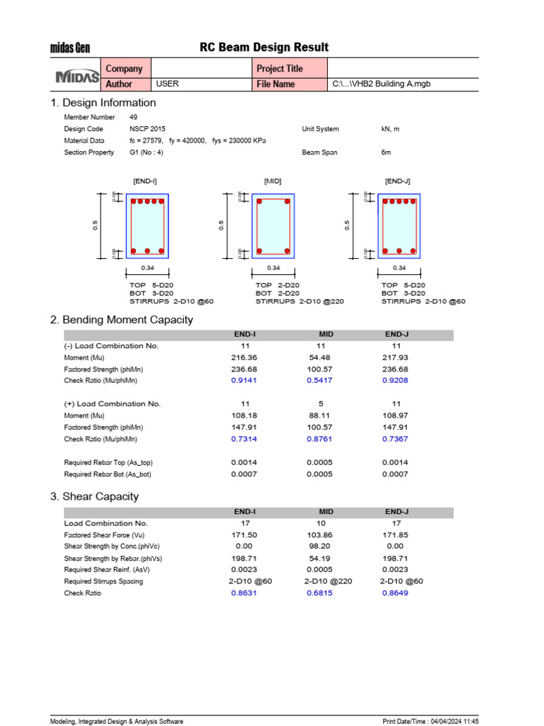 Beam MIDAS Result Sample | PDF | Solid Mechanics | Building Engineering