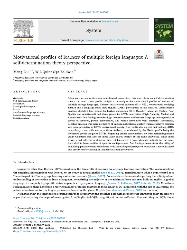 Motivational Profiles of Learners of Multiple Foreign Languages A | PDF ...