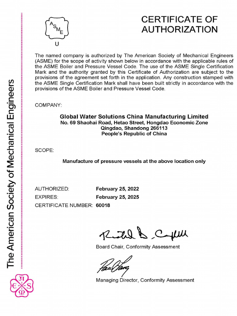 Certificate Global Water | PDF