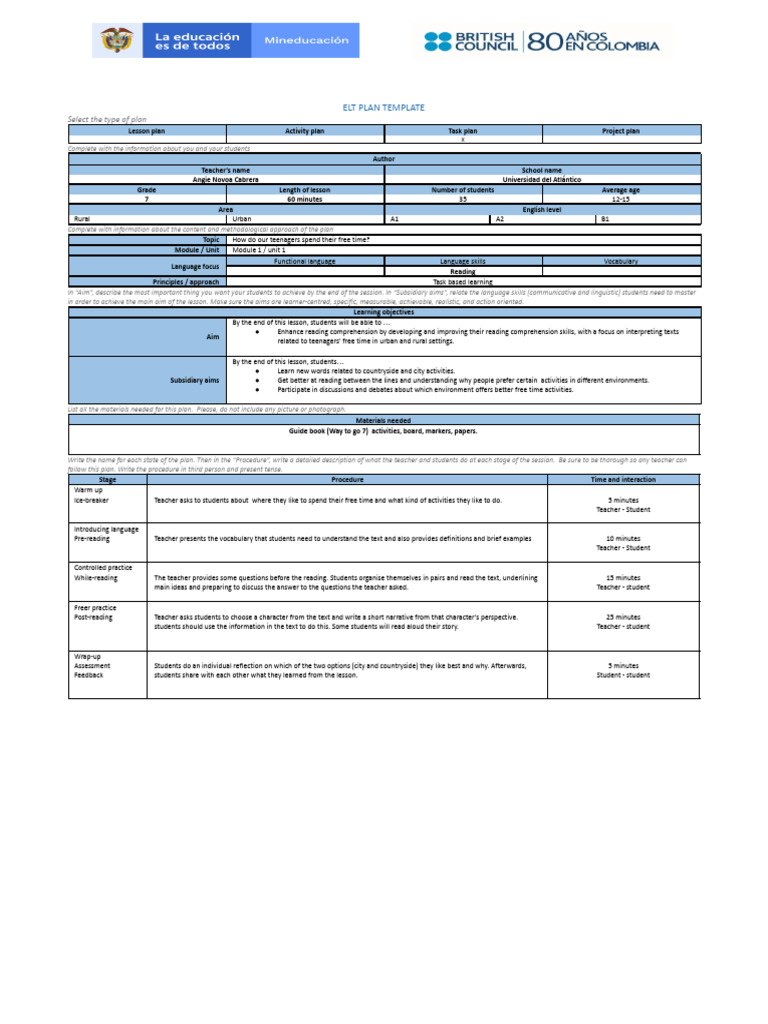 ELT Lesson Plan for Teen Engagement | PDF | Reading Comprehension | Teachers